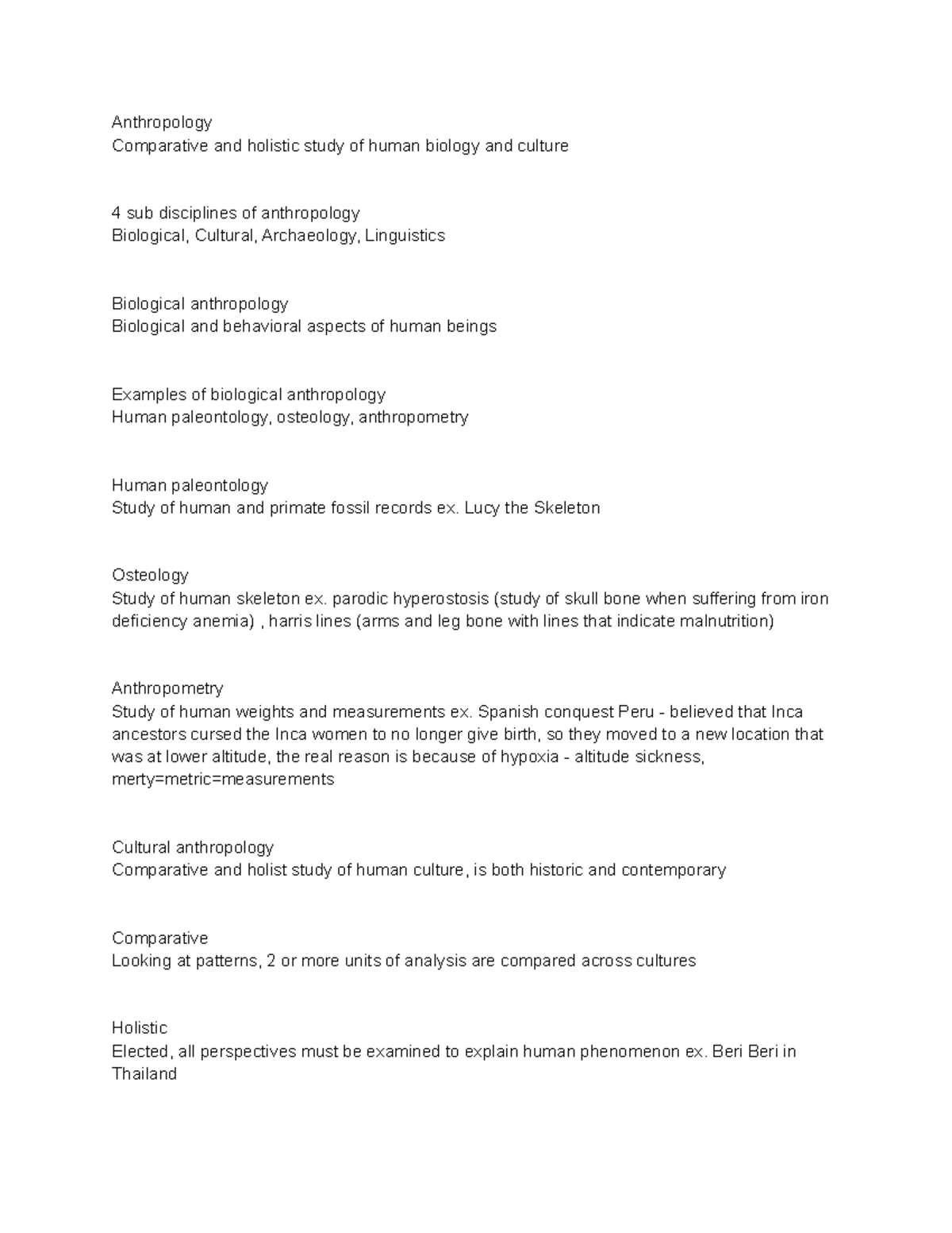 ANTH 205 Notes 8 - Anthropology Comparative and holistic study of human ...