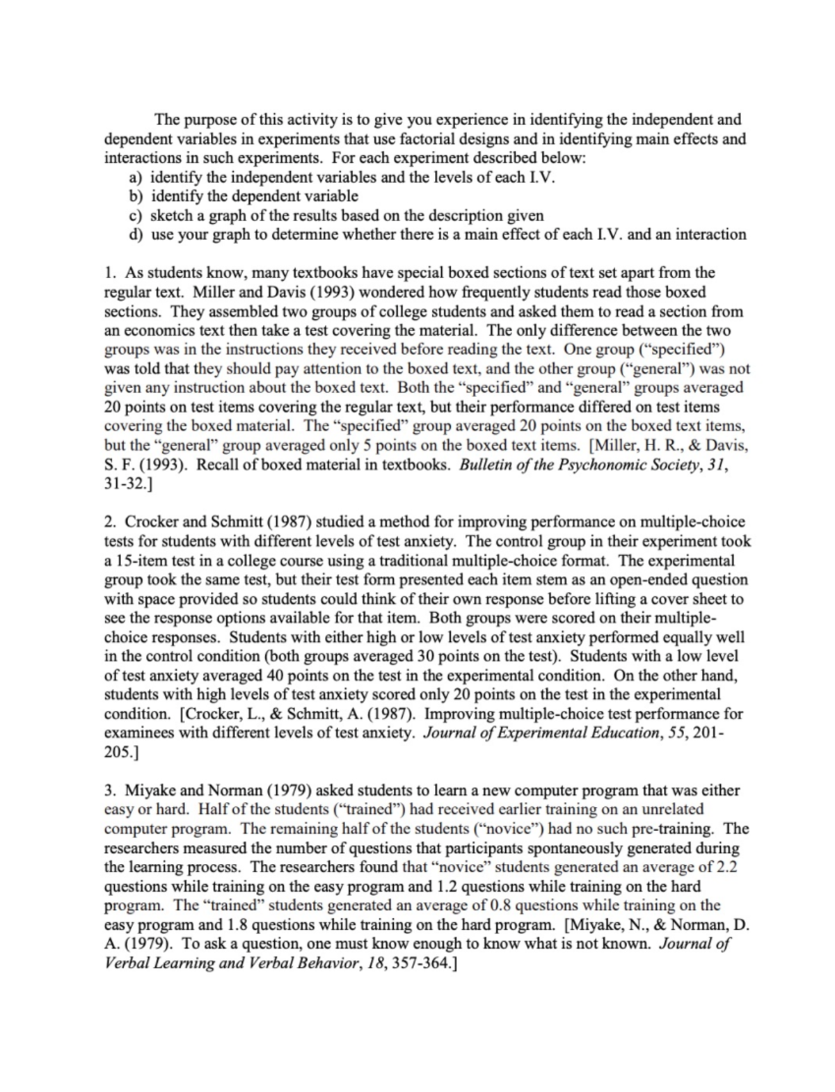 Factorial Design Practice #1 - PSY 3001W - Studocu