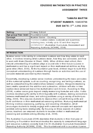 EDU2000 2 Assignment TWO - EDU 20002 MATHEMATICS IN PRACTICE ASSIGNMENT ...