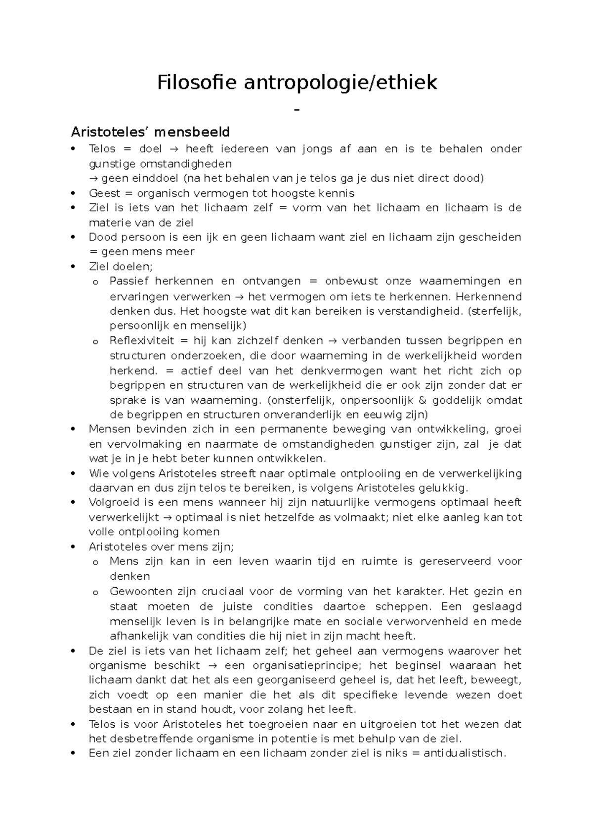 Antropologie en ethiek - Filosofie antropologie/ethiek - Aristoteles ...