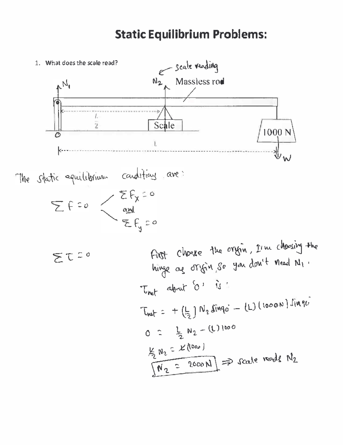 Static Equilibrium - What does the scale read? Static Equilibrium ...