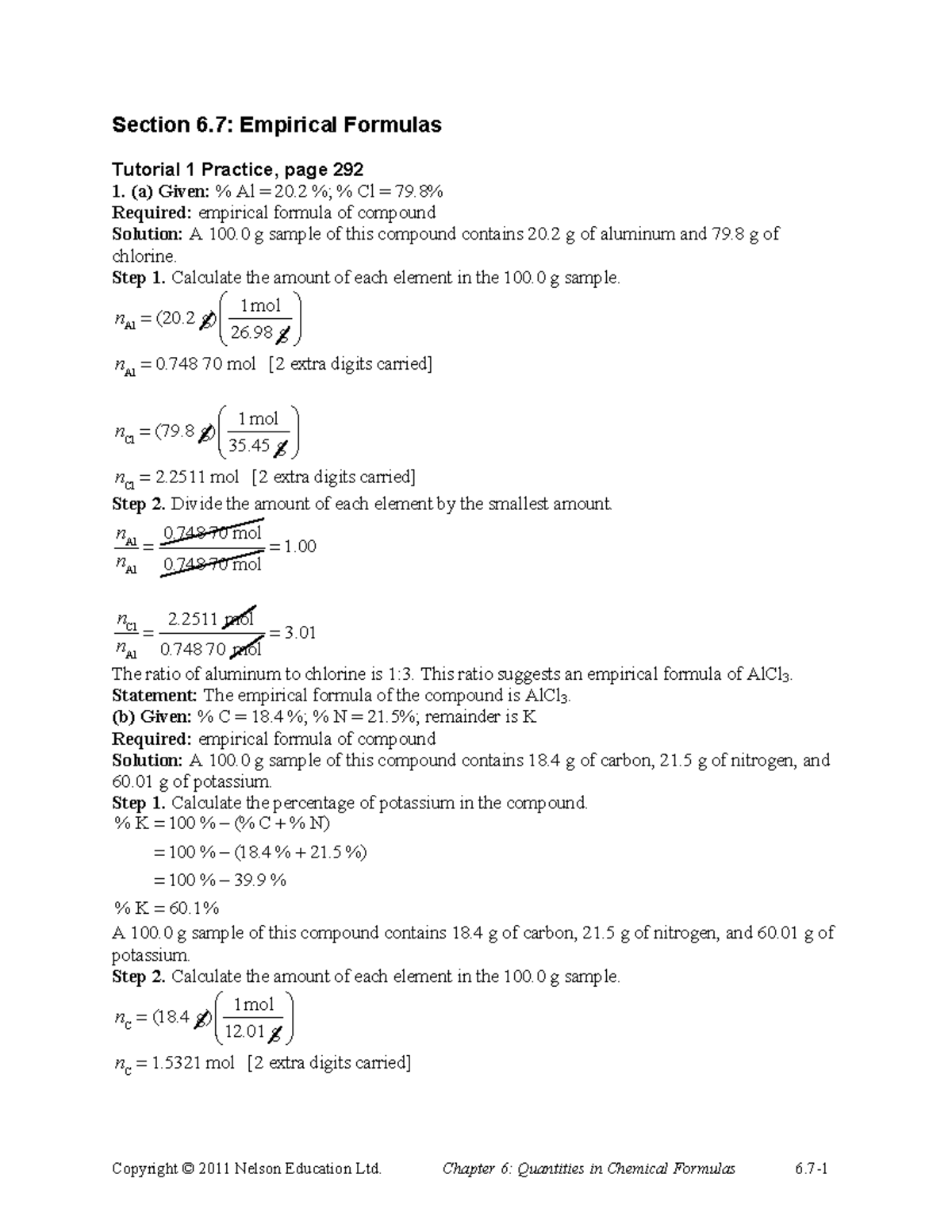 Chem11 sm 6 7 - Section 6: Empirical Formulas Tutorial 1 Practice, page ...