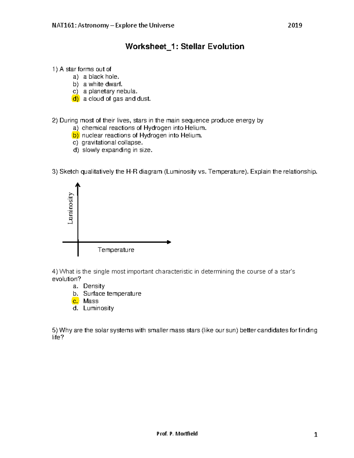 Astronomy Star Evolution Worksheet