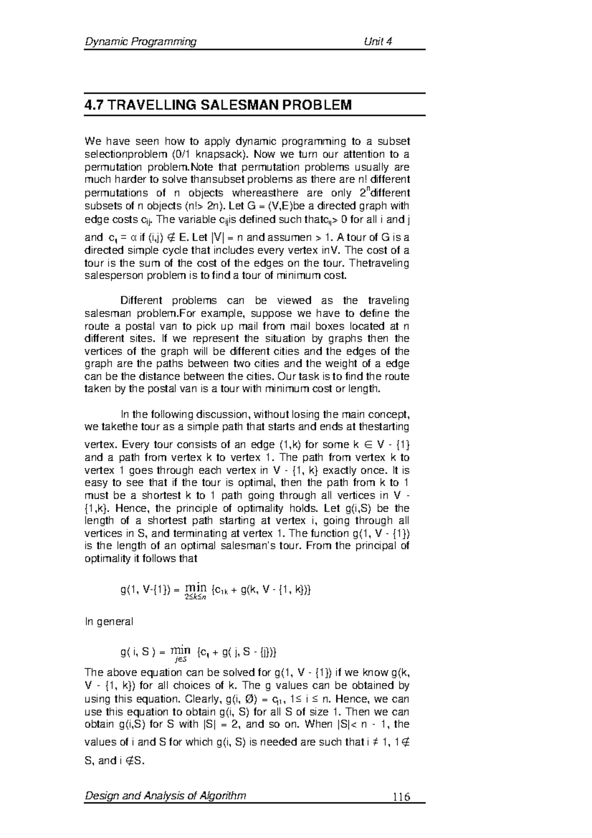 Travelling Salesman Problem Using Dynamic Programming Dynamic Programming Unit 4 Design And