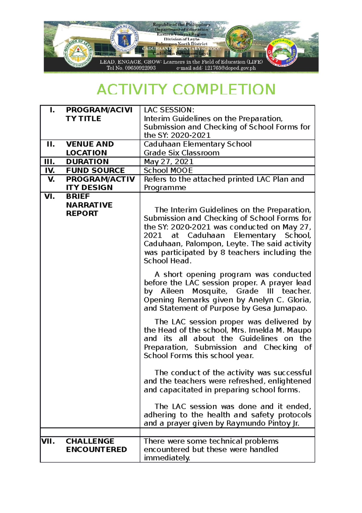 ACR-interim - ELEMENTARY WORKS. ACR-INTERIM - I. PROGRAM/ACIVI TY TITLE ...