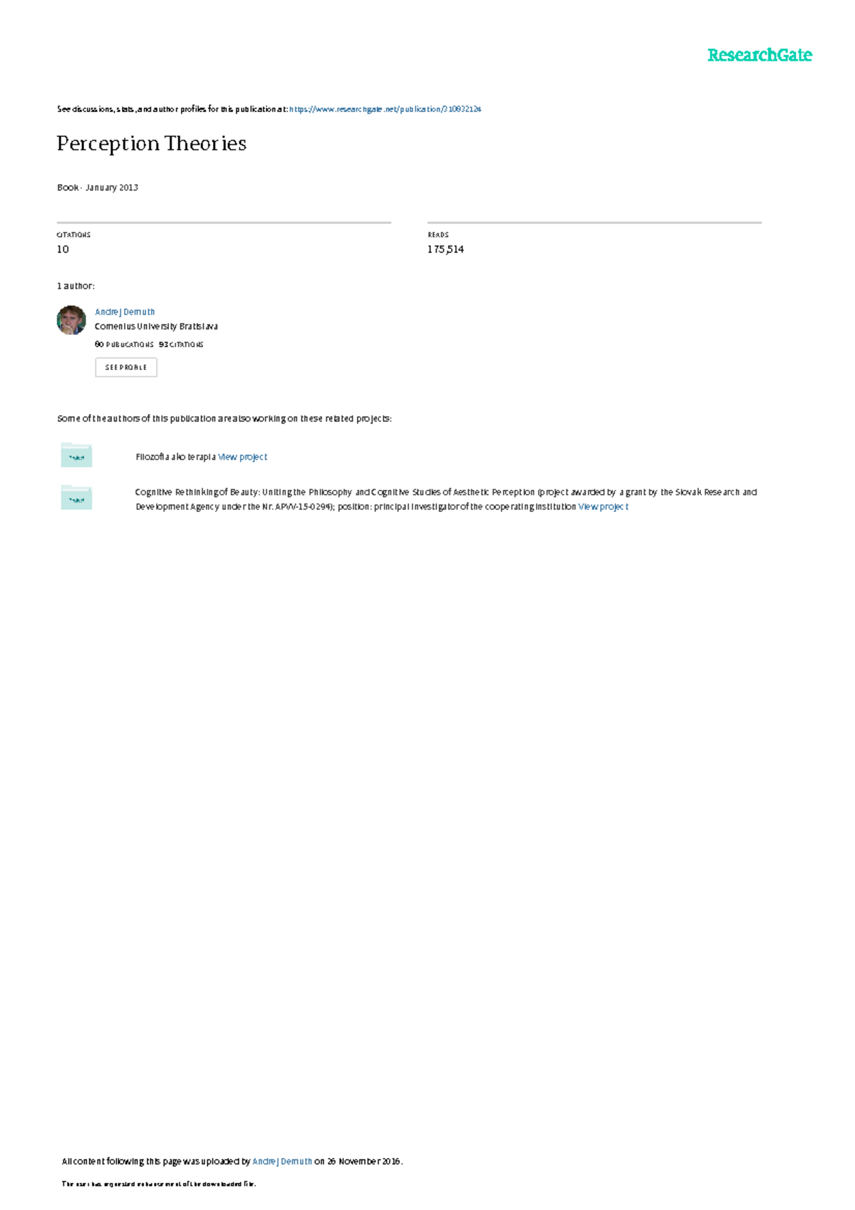 Demuth perception theories 1 - See discussions, stats, and author ...