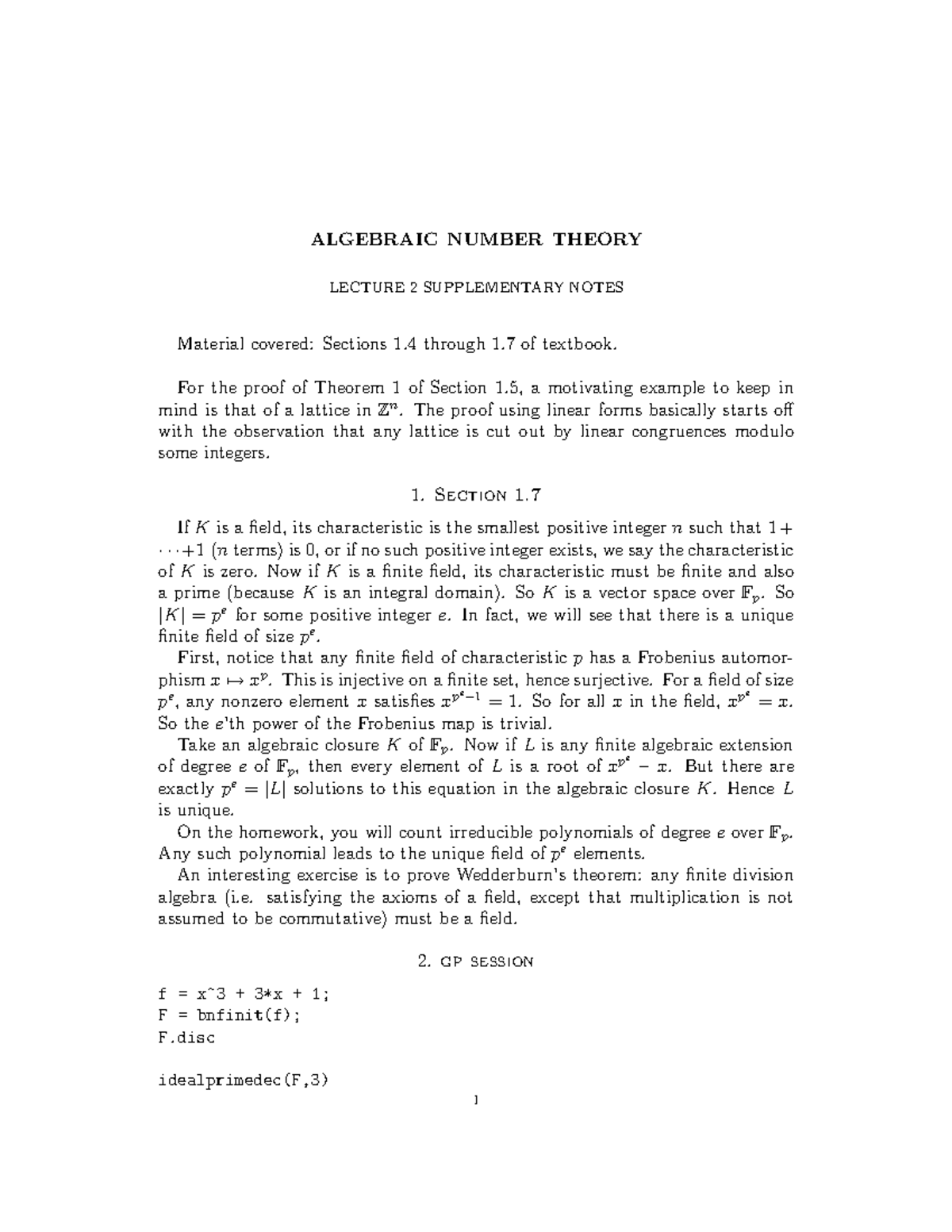 Topics in Algebraic Number Theory Part 2 - ALGEBRAIC NUMBER THEORY ...