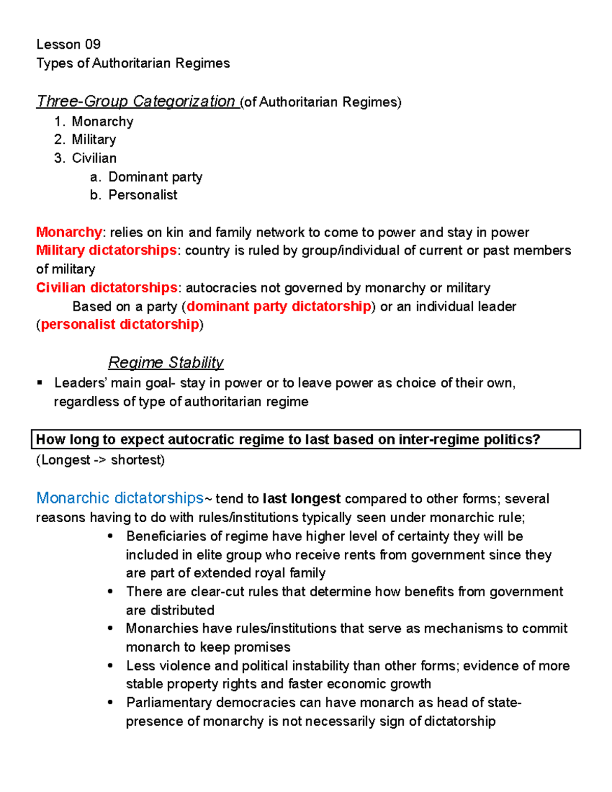 Lesson 09 Authoritarian Types PLSC 3 - Lesson 09 Types of Authoritarian ...