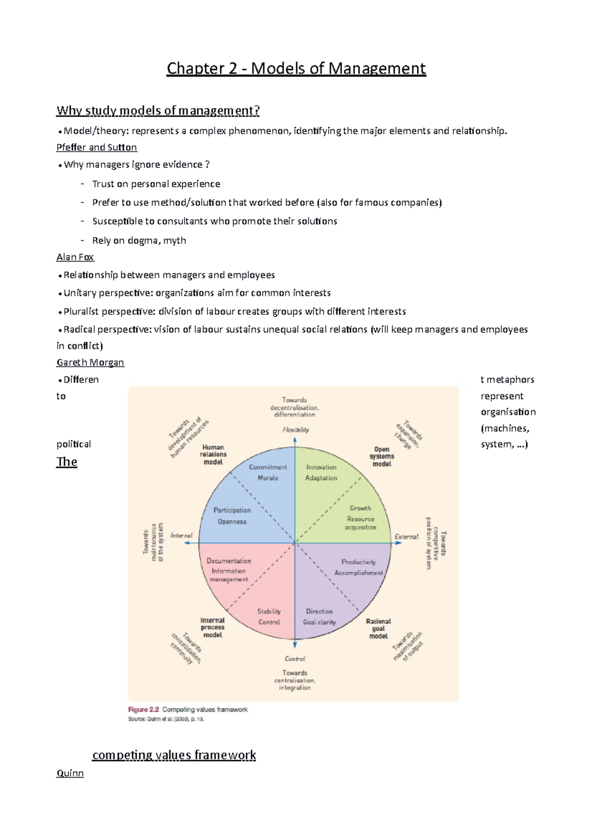 MOM Chapter 2 Summary - Chapter 2 - Models of Management Why study ...