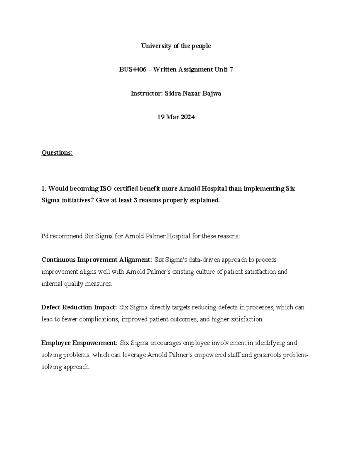 Bus 4406 Written Assignment Unit 7 - University of the people BUS4406 ...