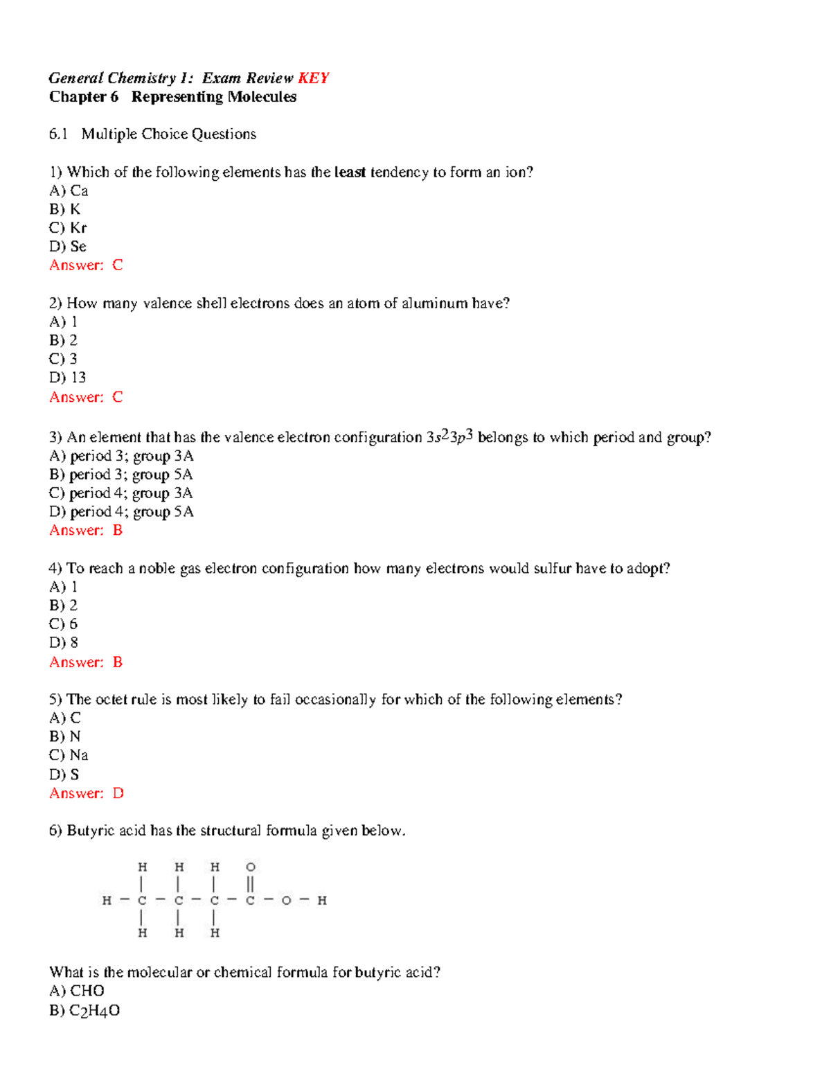 Chapter 6 Exam Review KEY - General Chemistry 1 : Exam Review KEY ...