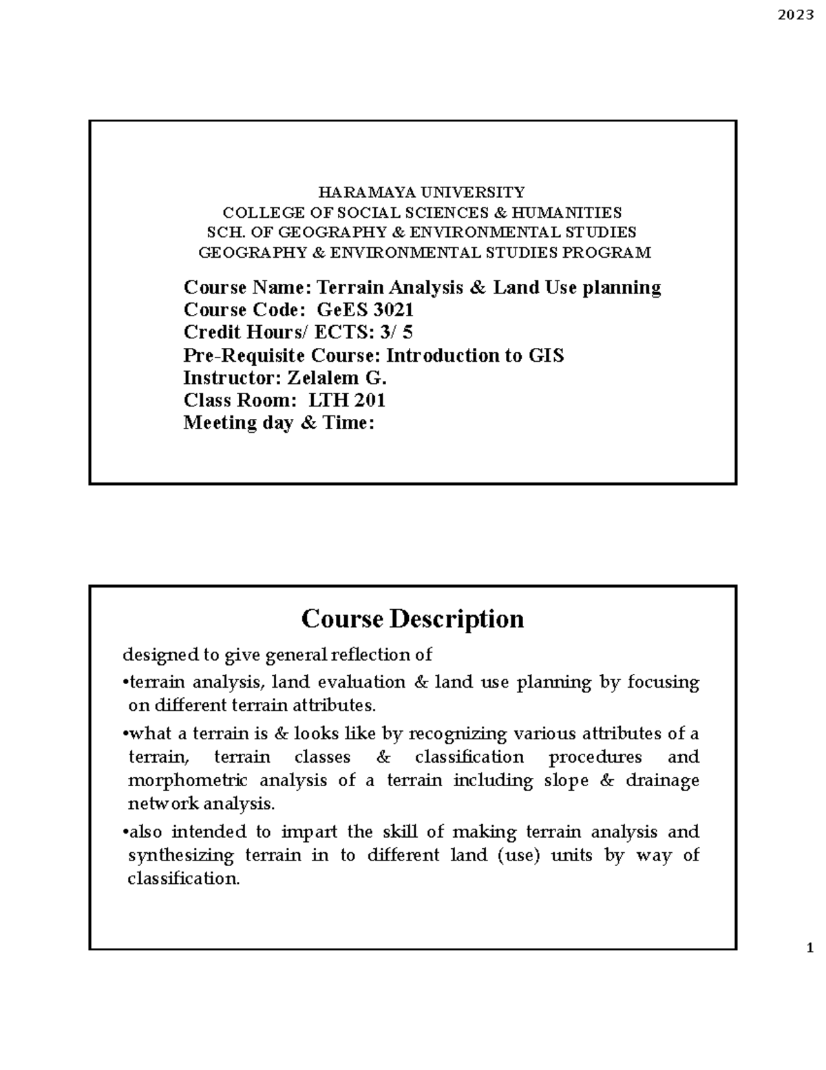 Terrain Analysis AND LUP - HARAMAYA UNIVERSITY COLLEGE OF SOCIAL ...