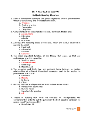 Mcqs of nursing theory - Bsn - Khyber Medical University INSTITUTE OF ...