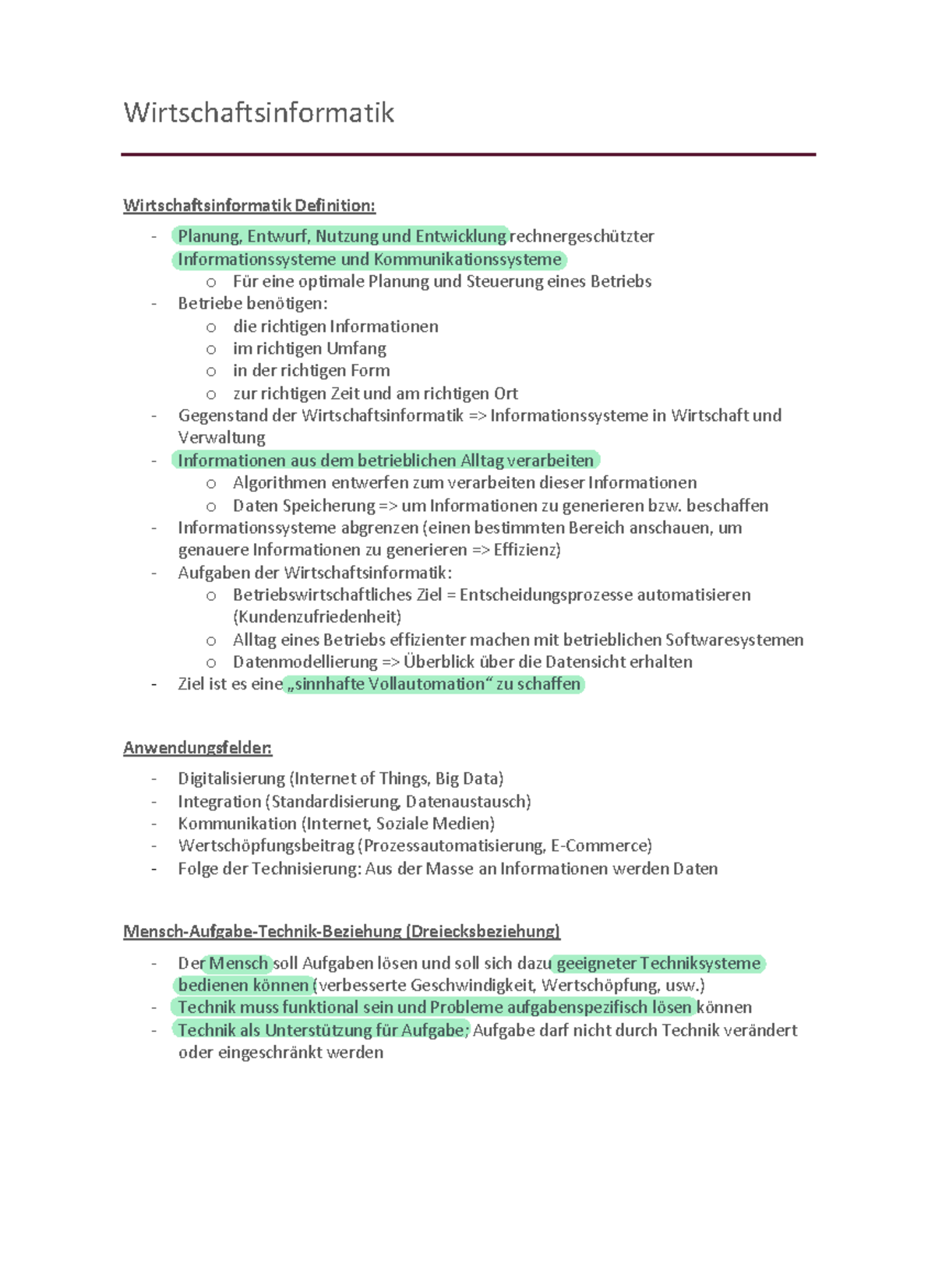 Wirtschaftsinformatik - Lernzettel 2019 - Warning: TT: undefined function: 32 ...