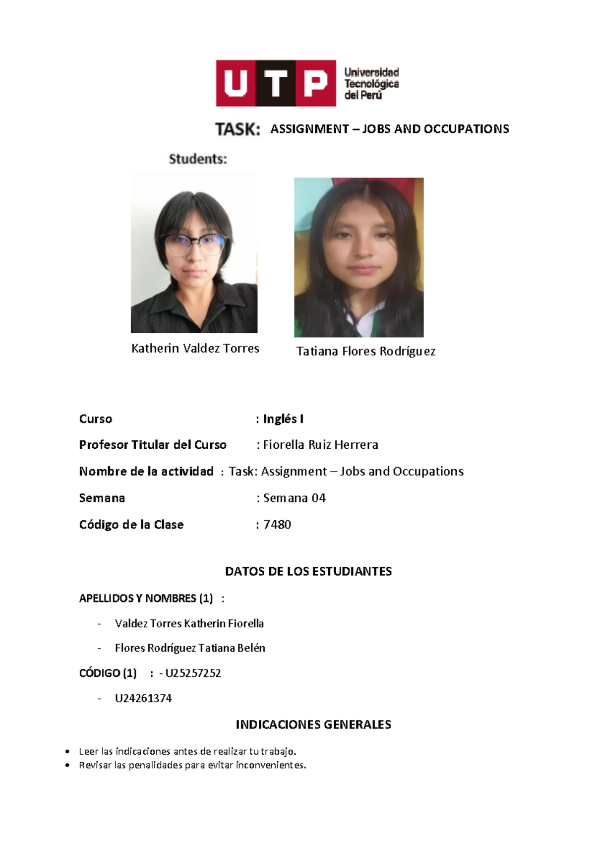 Jobs and Occupations - Curso : Inglés I Profesor Titular del Curso : Fiorella Ruiz Herrera ...