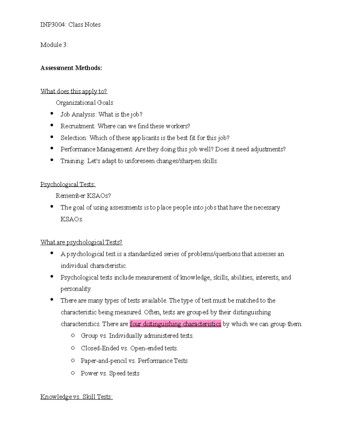 INP3004-Module 3Notes - Module 3: Assessment Methods: What does this ...