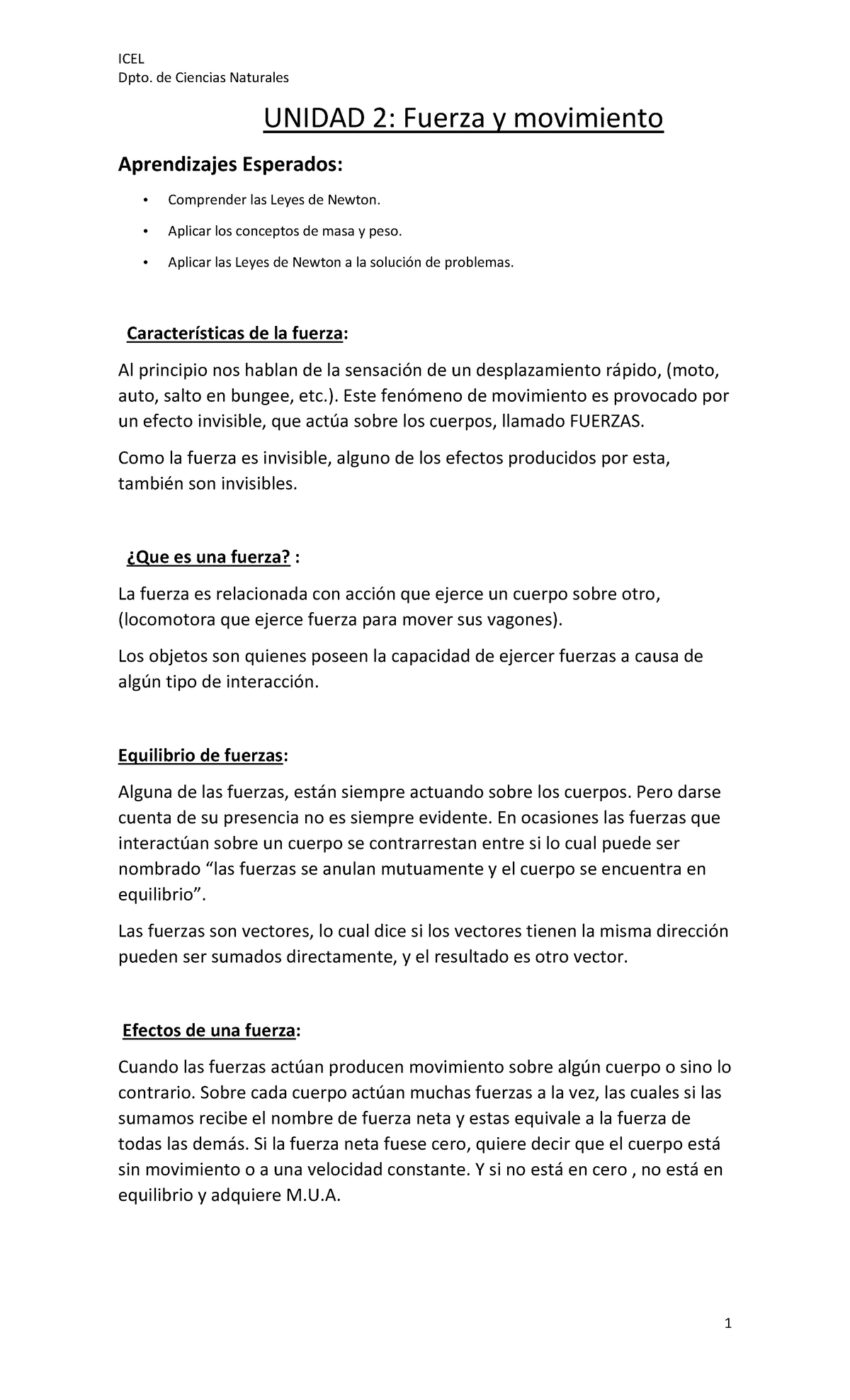 Fuerza-y-movimiento - Dpto. de Ciencias Naturales UNIDAD 2: Fuerza y ...