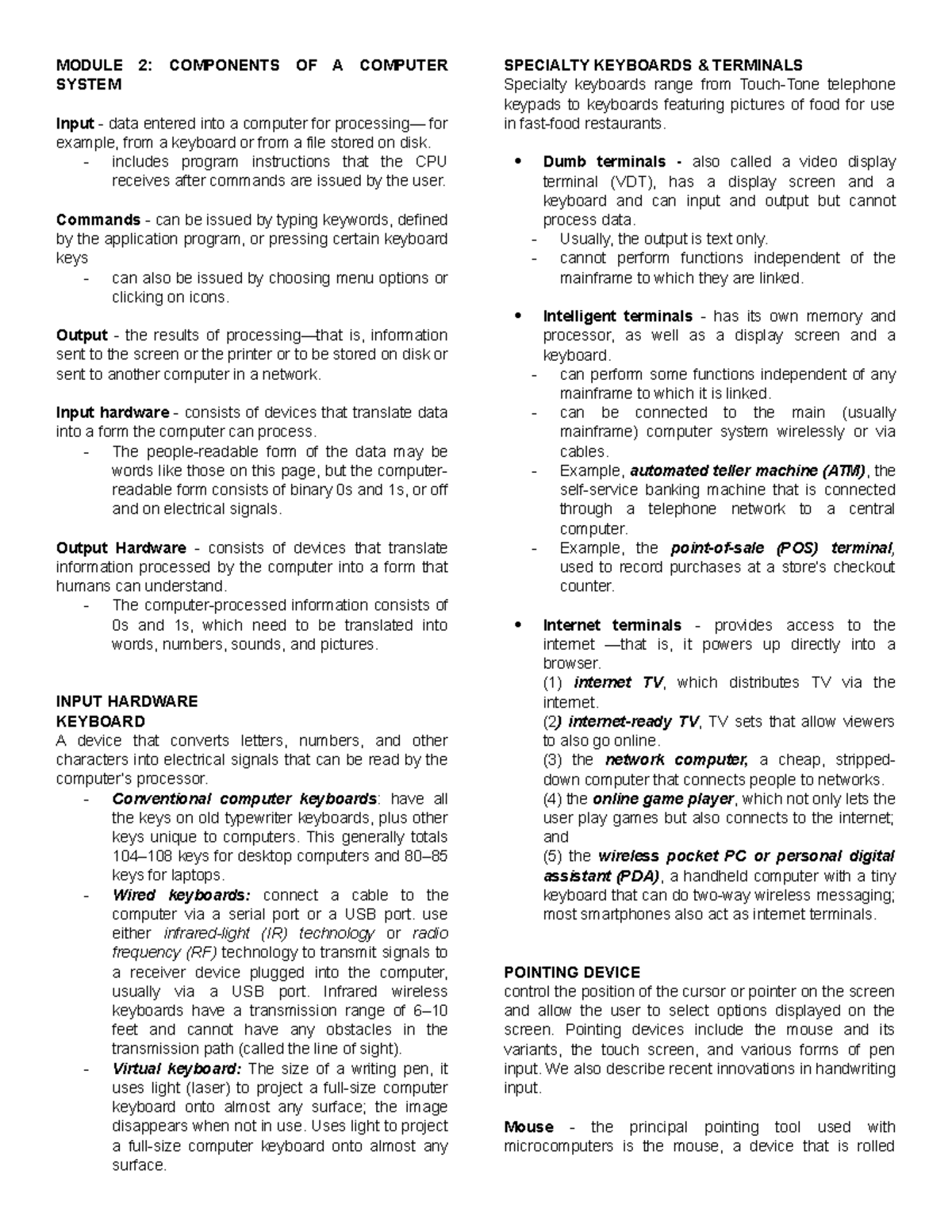 Module 2 in information technology - MODULE 2: COMPONENTS OF A COMPUTER ...