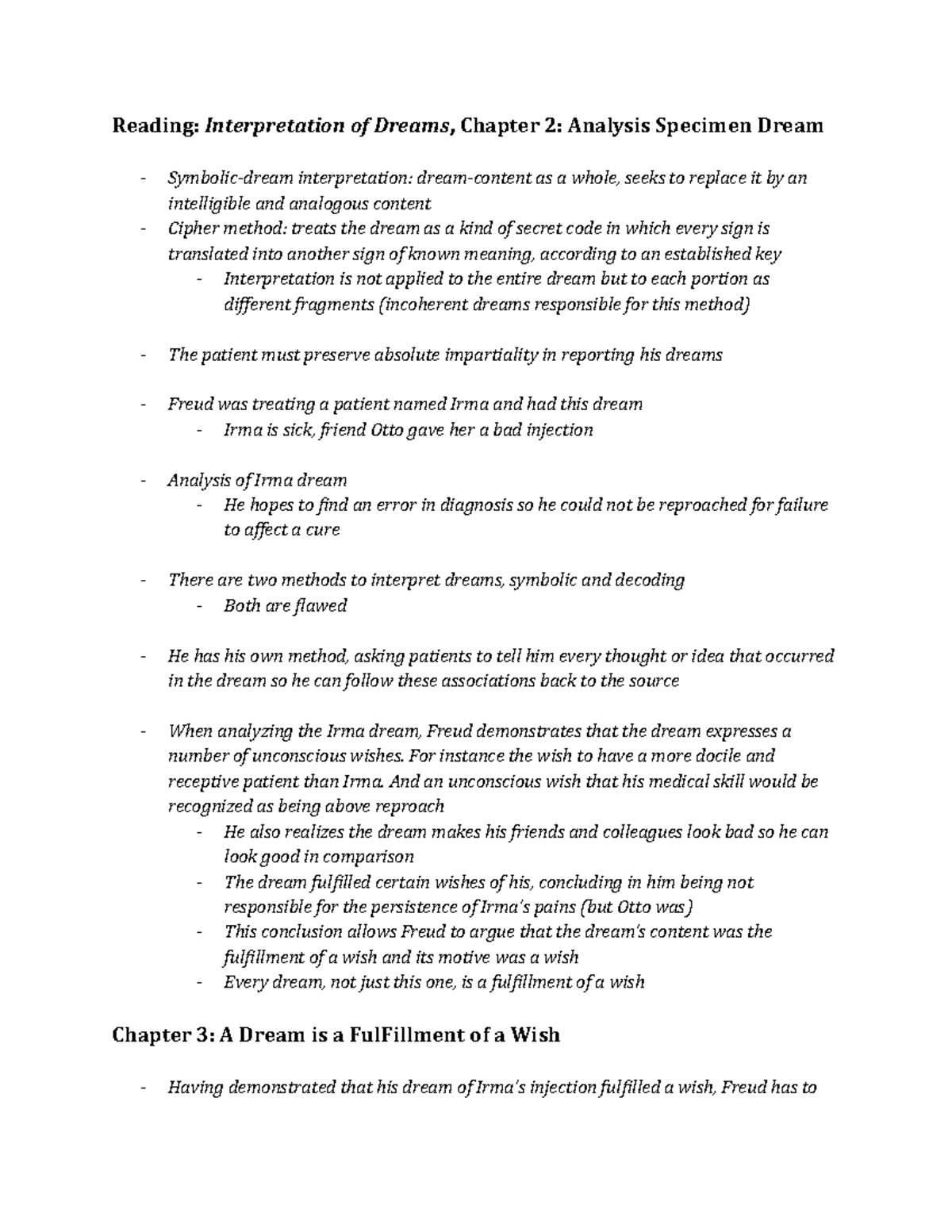 Class 8 Notes - Interpretation of Dreams Freud dream analysis - Reading ...