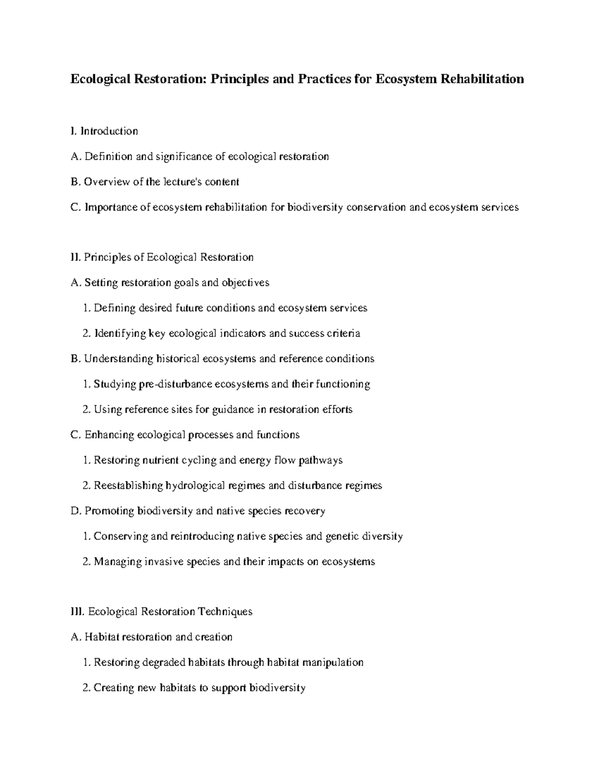 Ecological Restoration - Principles and Practices for Ecosystem ...