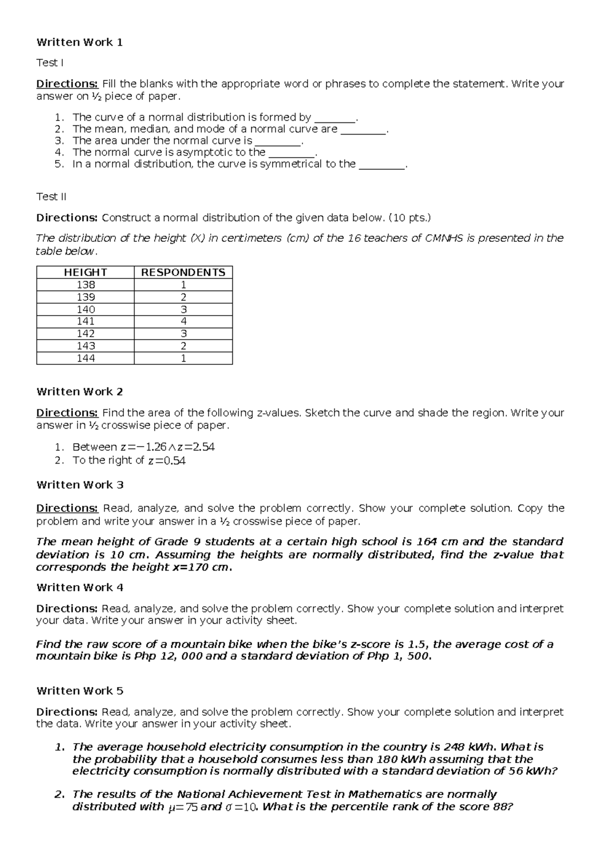 Written Works - Please use responsibly - Written Work 1 Test I ...