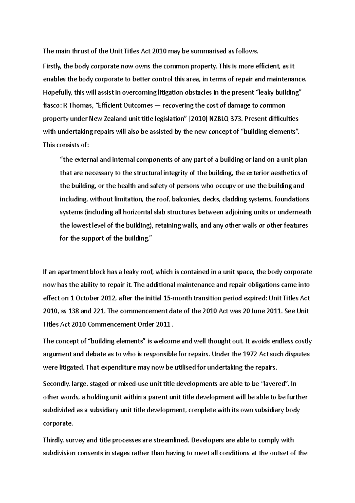 Unit Titles Notes-2 (1) - The main thrust of the Unit Titles Act 2010 ...