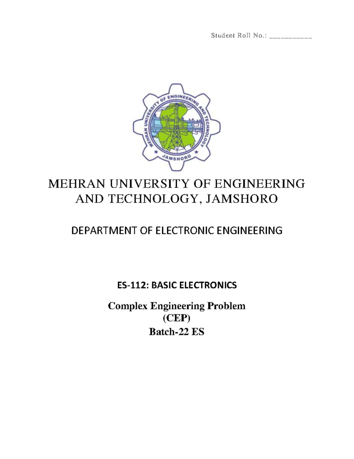 Complex Engineering Problem - Student Roll No.: ___________ MEHRAN ...