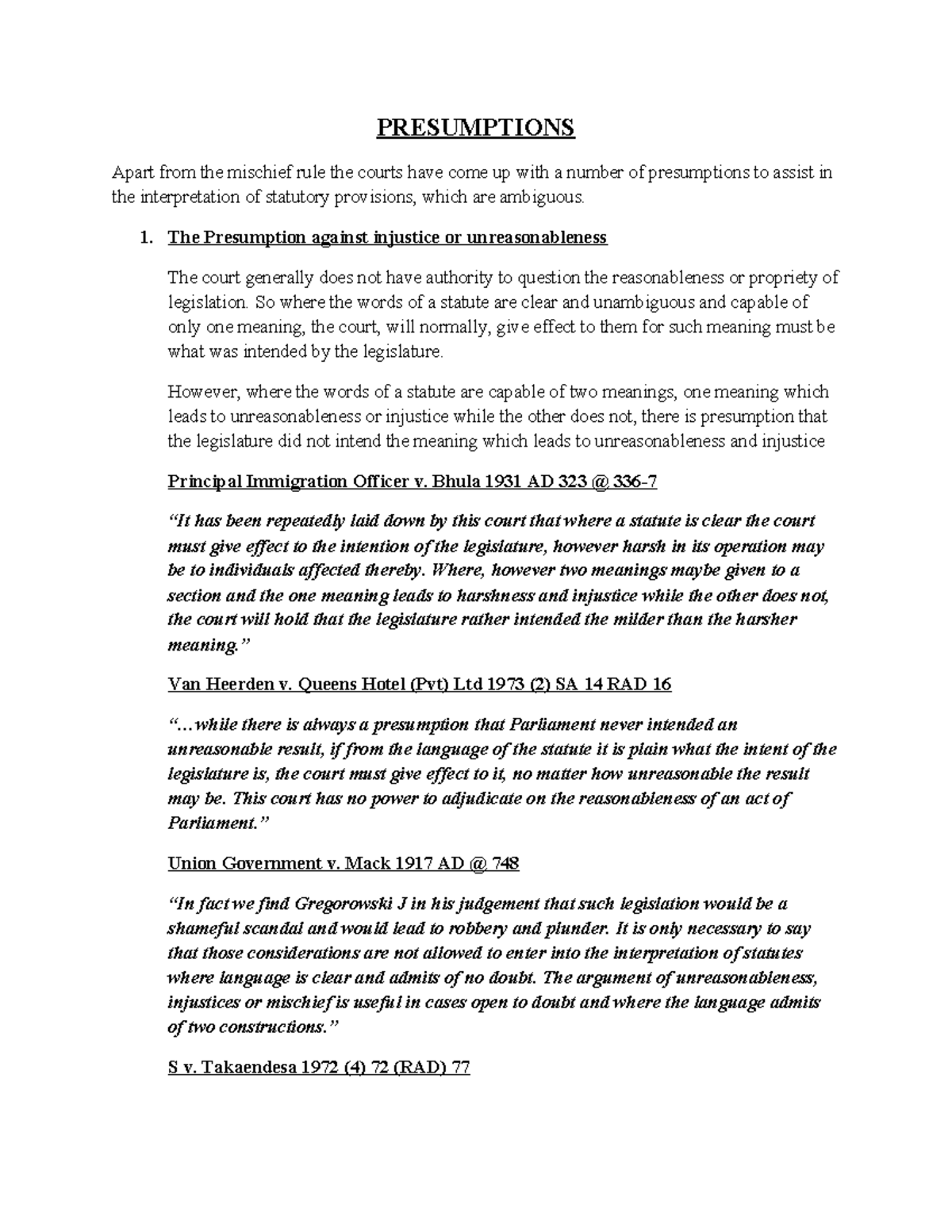 5. Presumptions - Summary Interpretation of Statutes - PRESUMPTIONS ...
