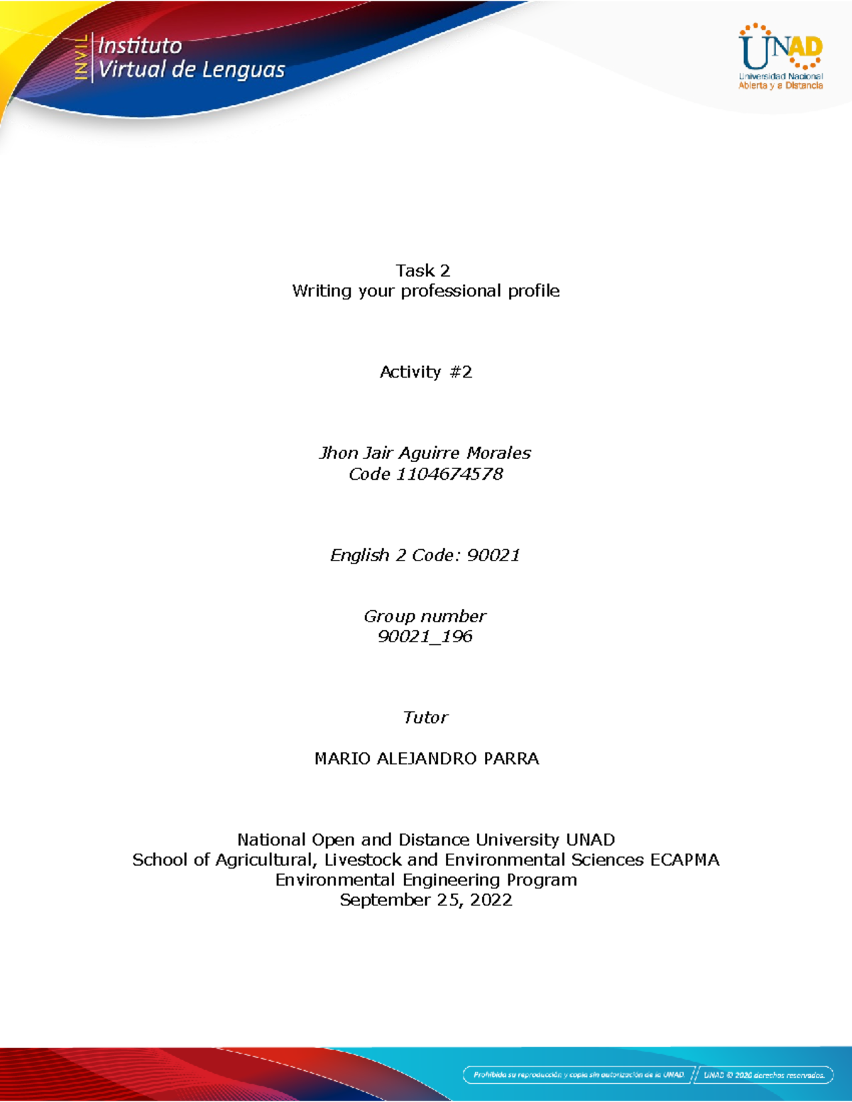 Template FOR THE Final TASK 2 - Writing YOUR Professional Profile ...