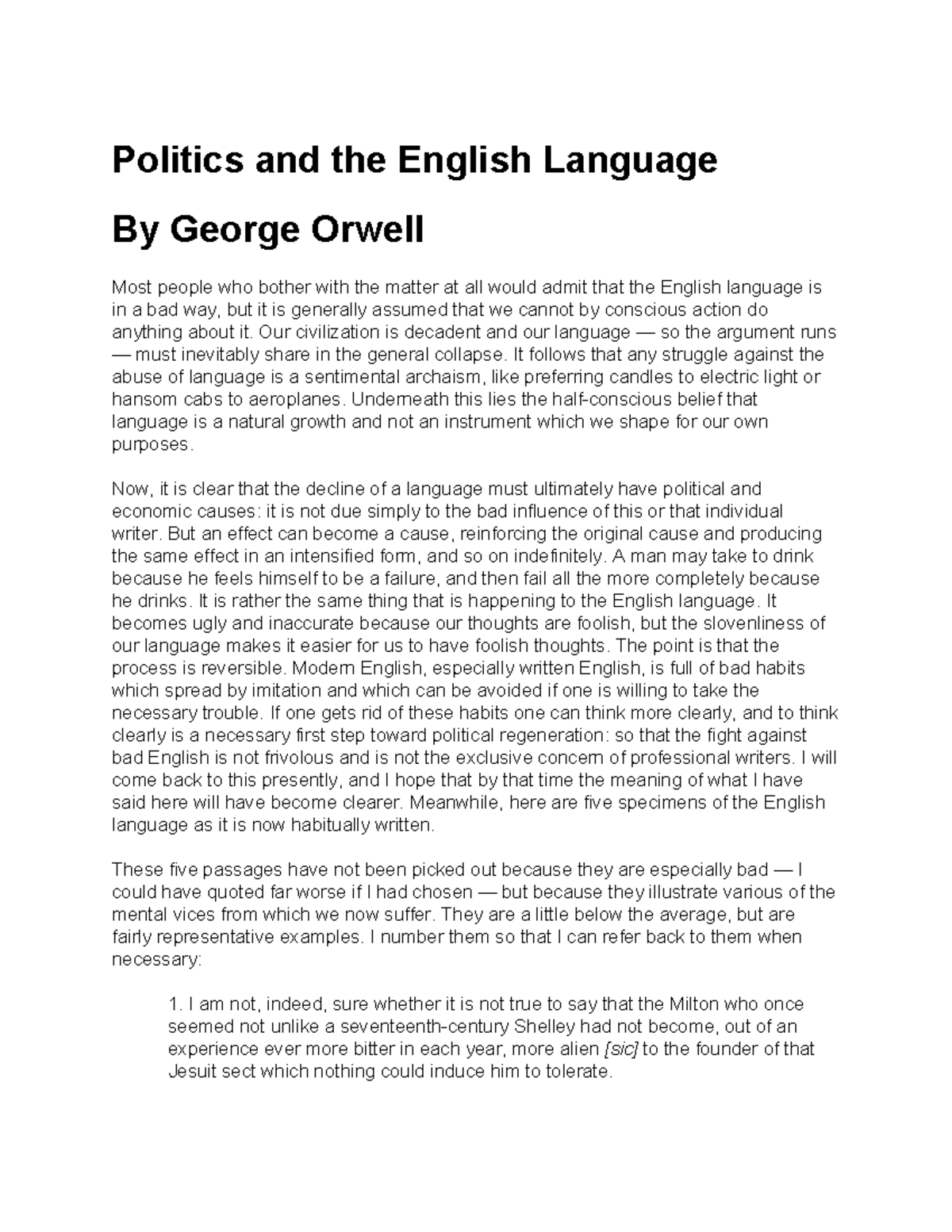 Politics and the English Language-1 - Our civilization is decadent and ...