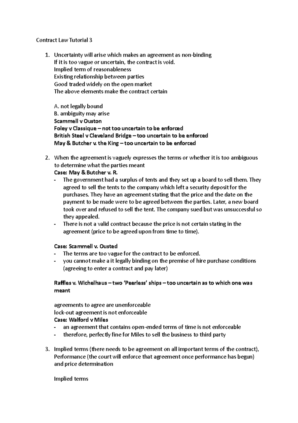 Contract Law Tutorial 3 - Implied term of reasonableness Existing ...