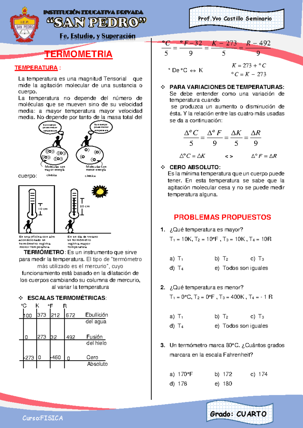 Termometria- Cuarto - 1234565dsadad - Grado: CUARTO Fe, Estudio, y ...