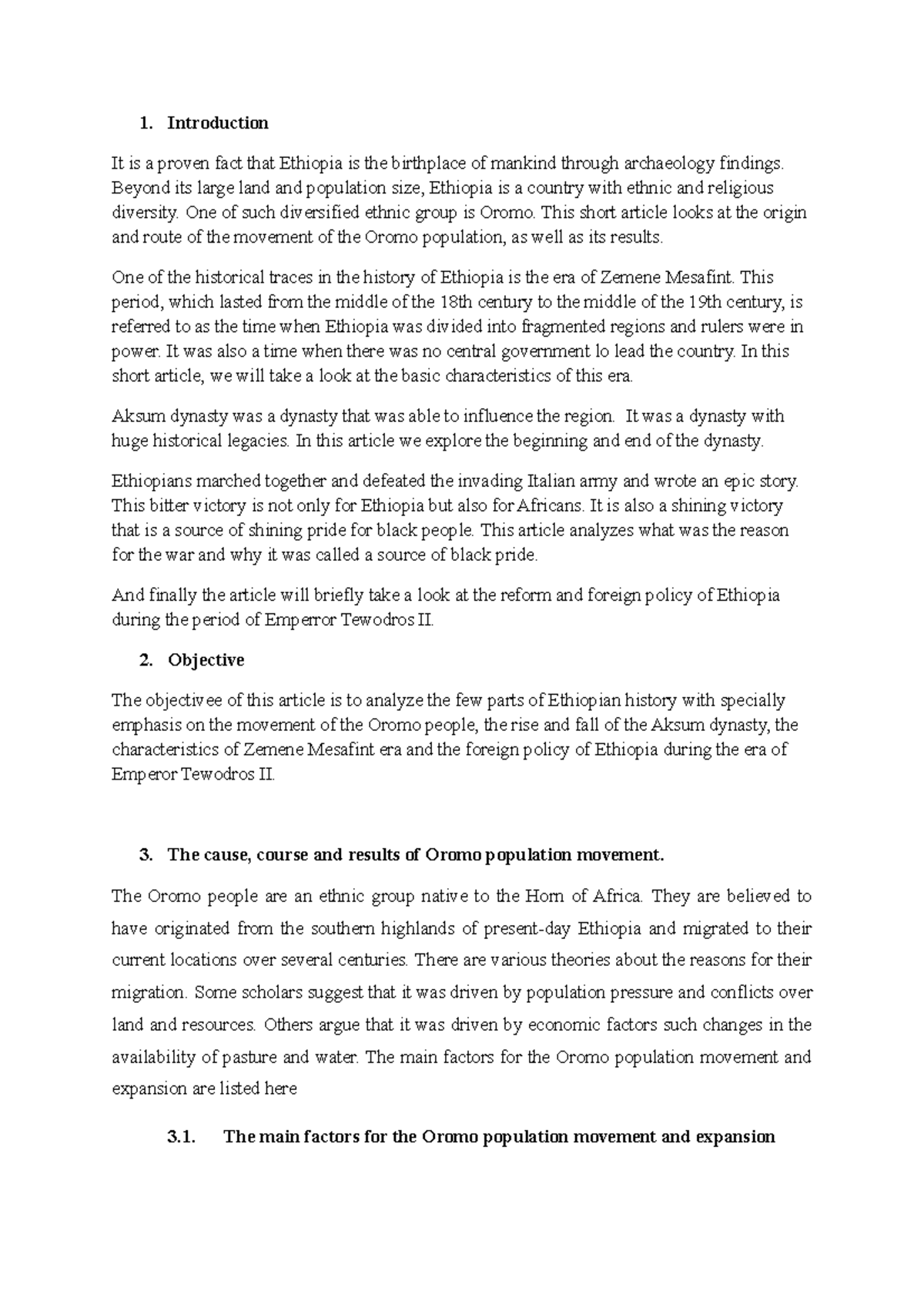 Assignment - Introduction It is a proven fact that Ethiopia is the ...