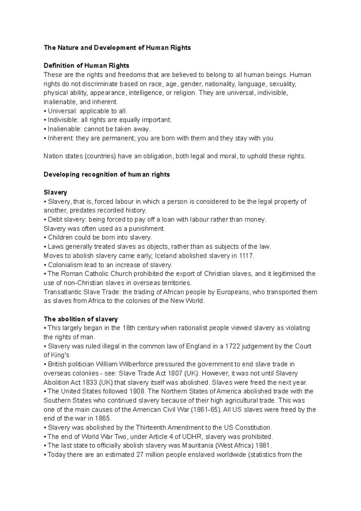 Legal Studies Notes Human Rights - The Nature and Development of Human ...