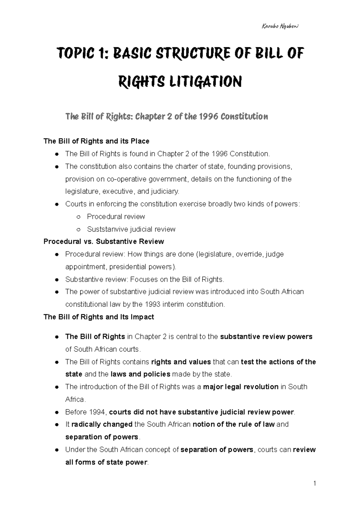 Topic 1 Basic Structure OF BILL OF Rights Litigation - TOPIC 1: BASIC ...