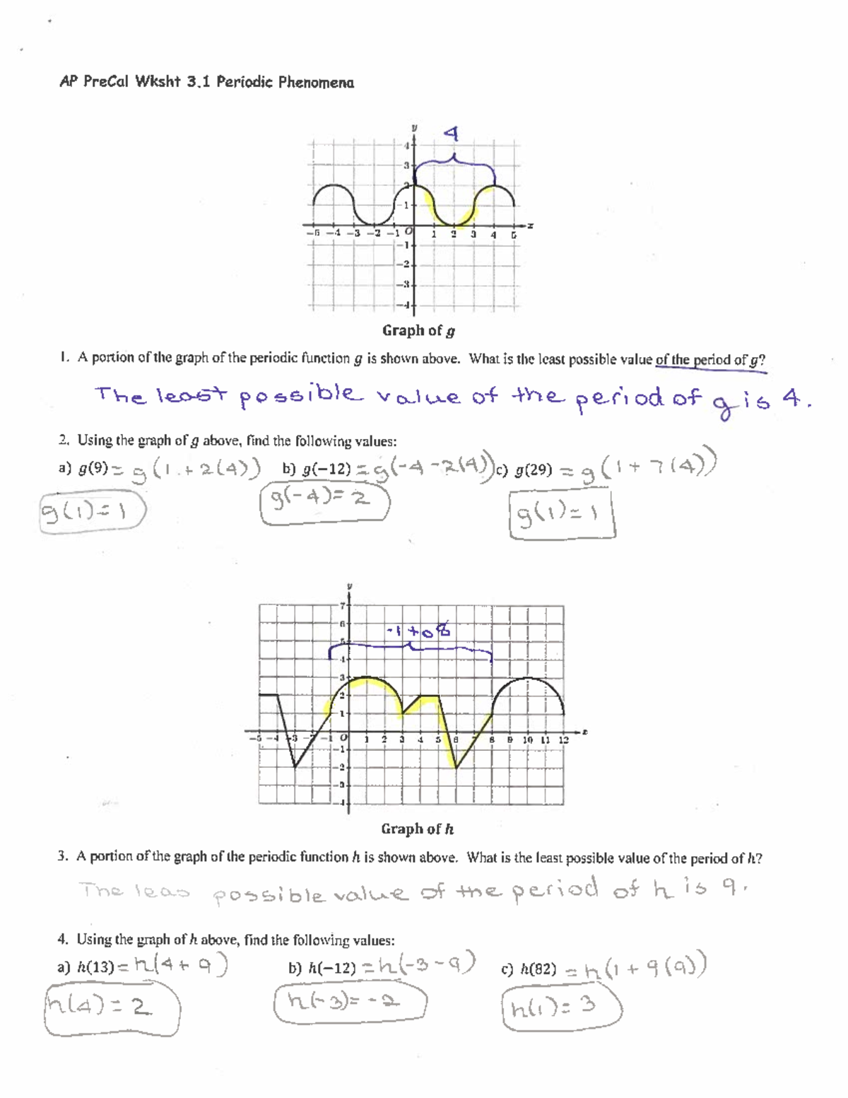 AK+Wksht+3 - Homework - AP PreCal Wksht 3 Periodic Phenomena y 4 4 3 1 ...