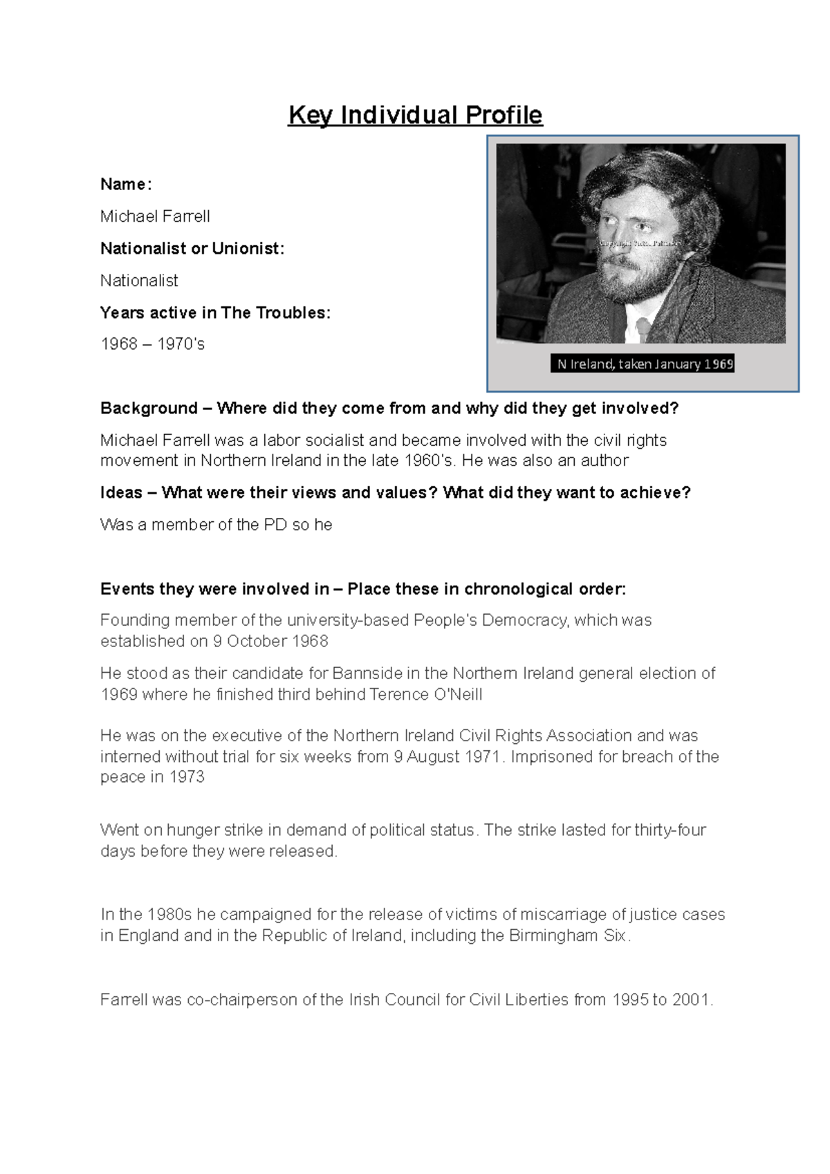 Key Individual Profile - Key Individual Profile Name: Michael Farrell ...