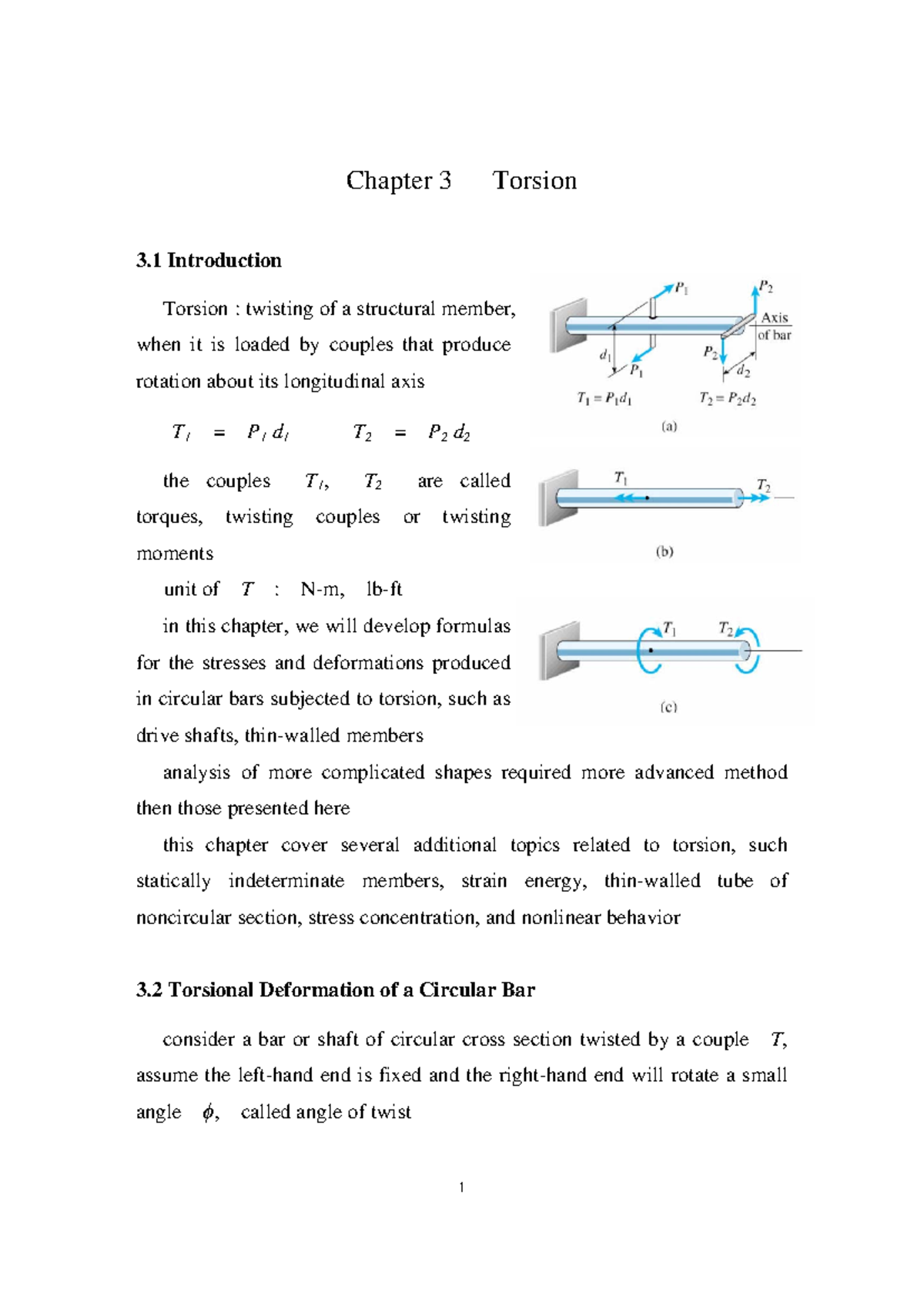 Torsion - any - Chapter 3 Torsion 3 Introduction Torsion : twisting of a structural member, when ...