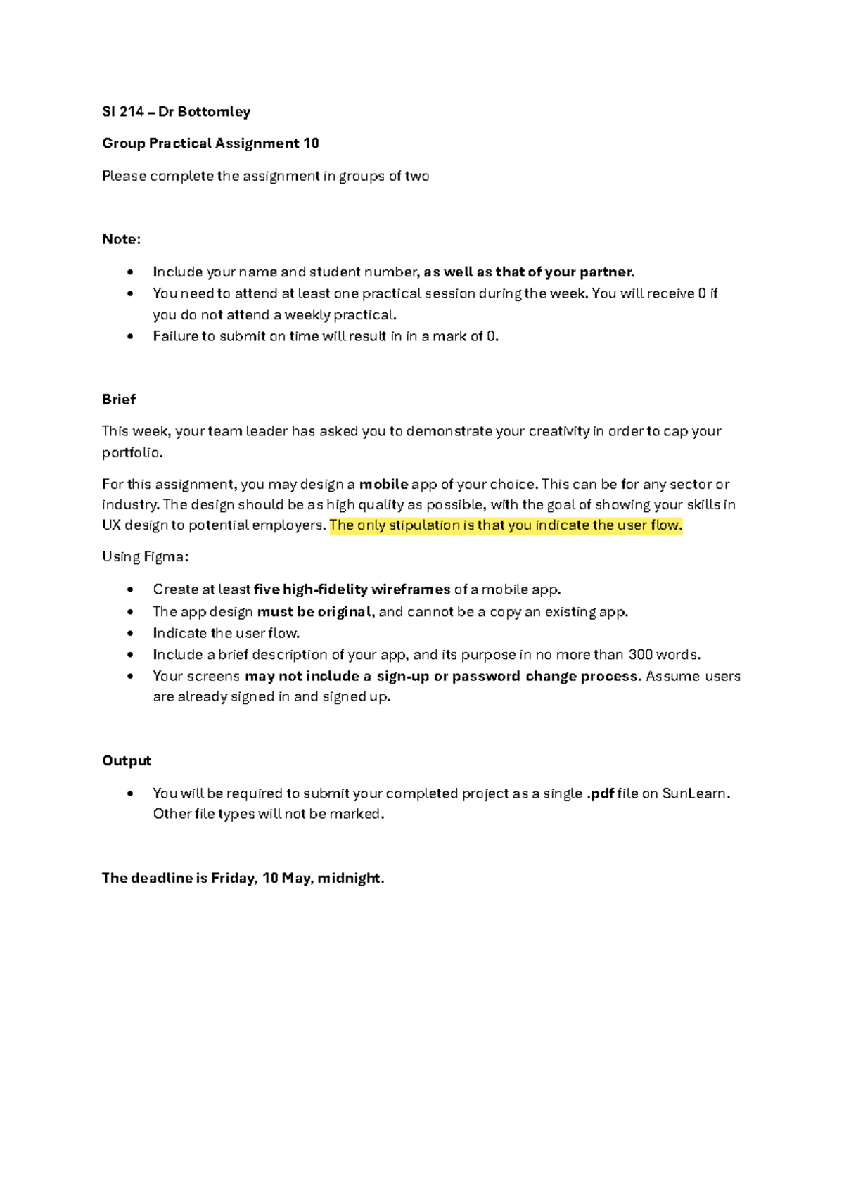 Practical 10 - 214 - SI 214 – Dr Bottomley Group Practical Assignment ...