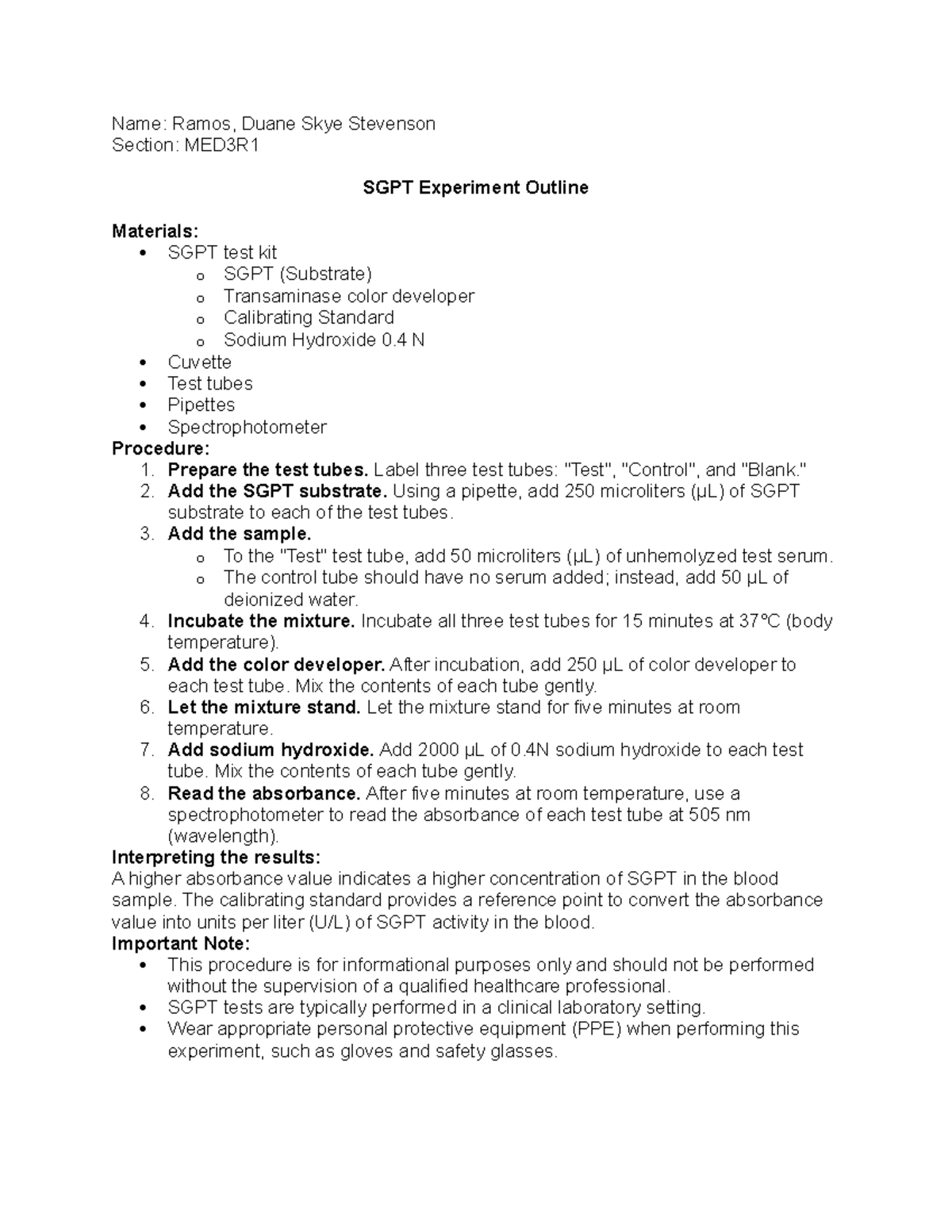 SGPT AND SGOT Activity - Name: Ramos, Duane Skye Stevenson Section ...