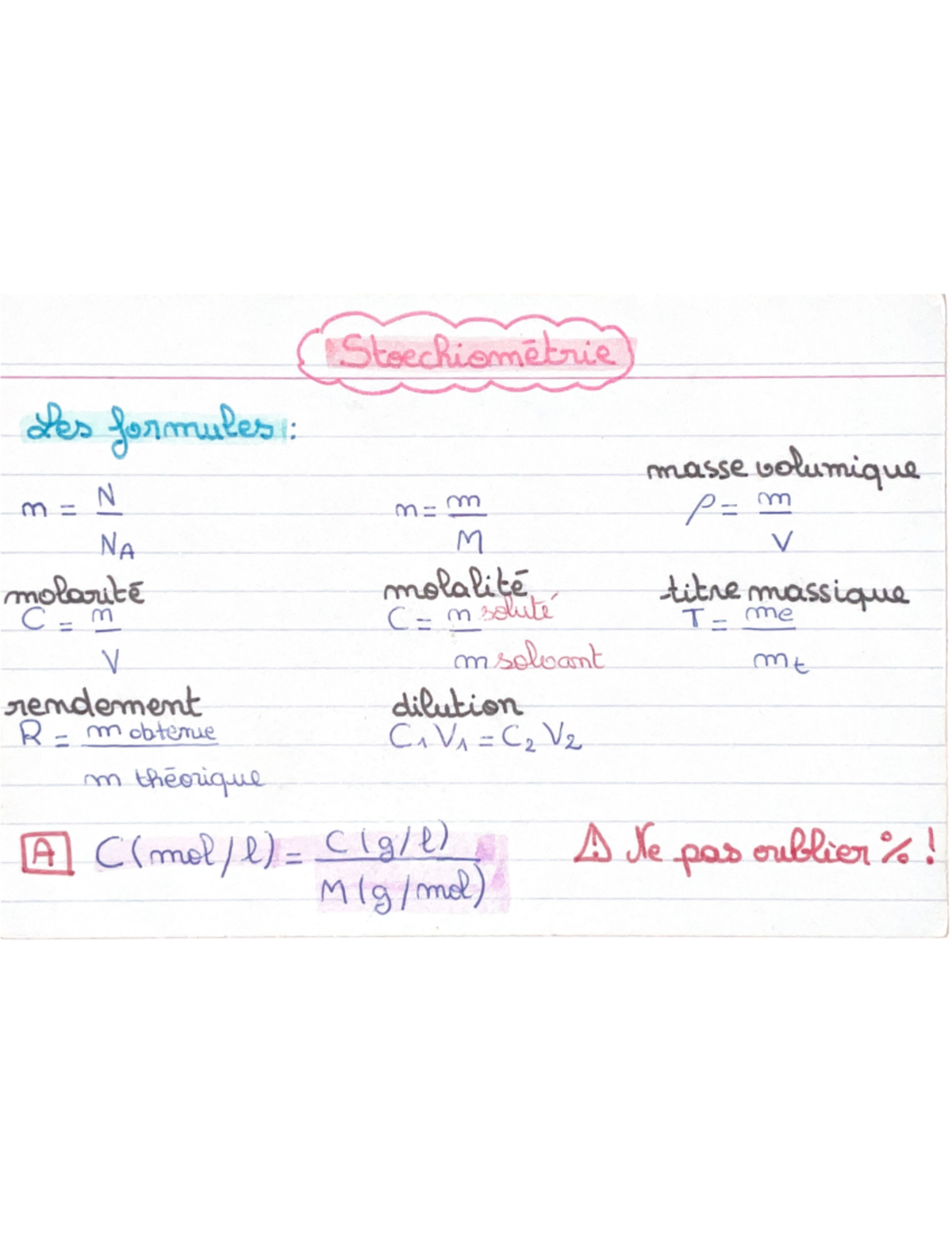 Chimie Générale - Steechiemāre masse olumiqua m = N m = m =m NA M mol molali tik e massioua C m ...