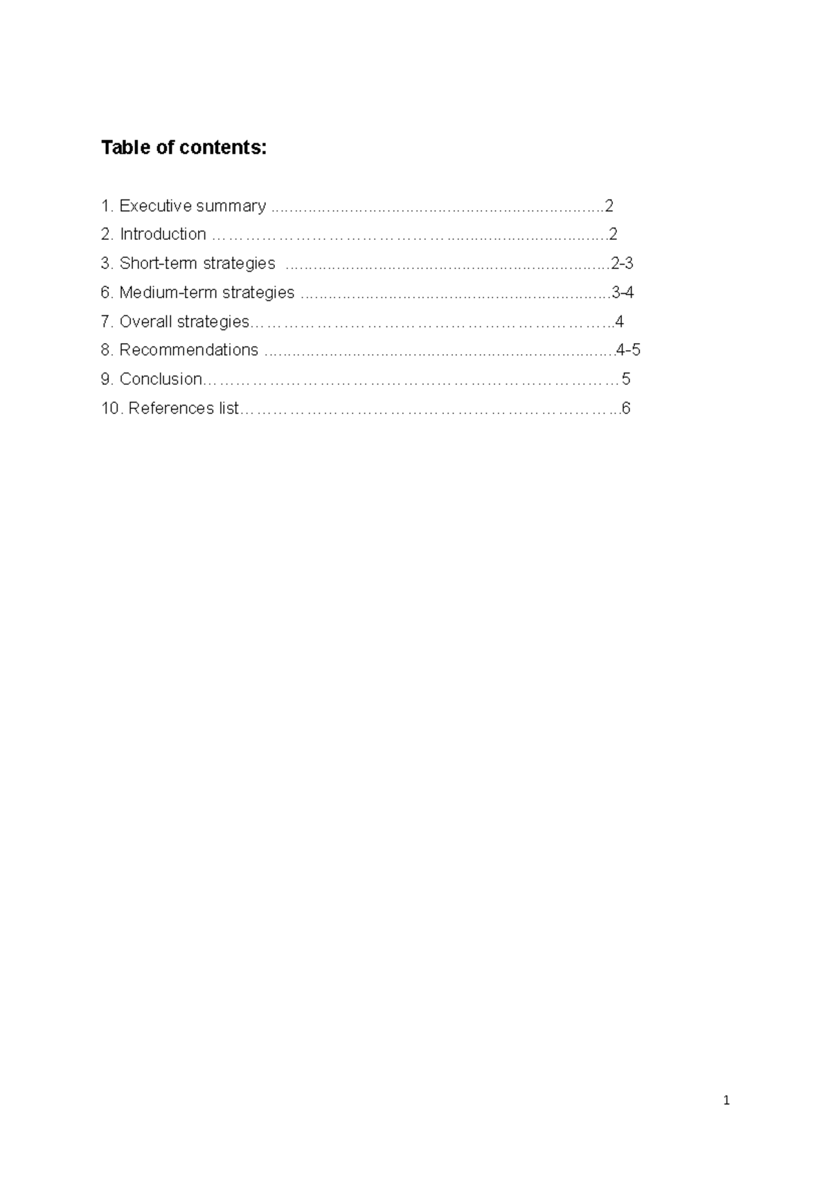 Individual Report - Table of contents: Executive summary - Studocu