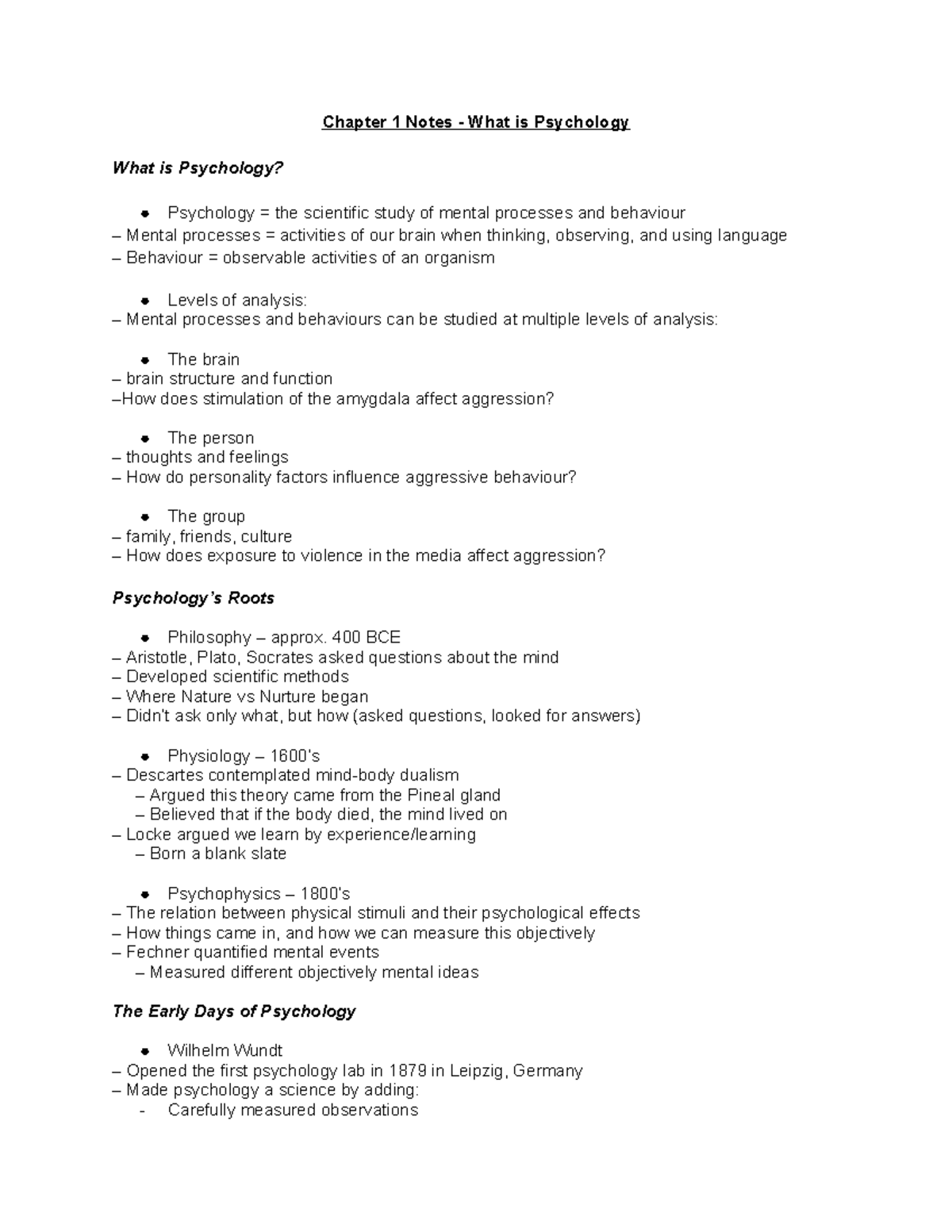 Chapter 1 Notes - What is Psychology - Chapter 1 Notes - What is ...