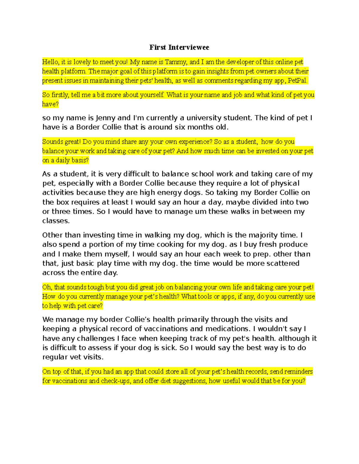 First Interviewee - edfghj - First Interviewee Hello, it is lovely to ...