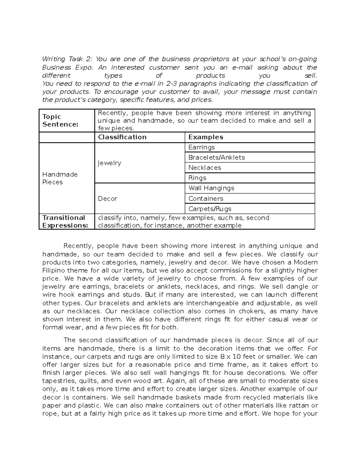 Activity No. 4 - Exemplification and Classification - Writing Task 2 ...