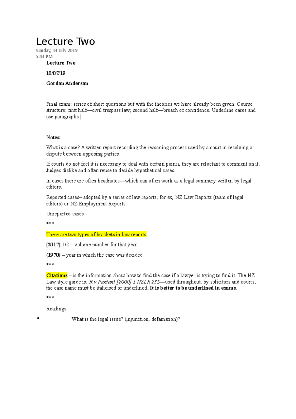 Lecture Two - Lecture Two Sunday, 14 July 2019 5:44 PM Lecture Two 10 ...
