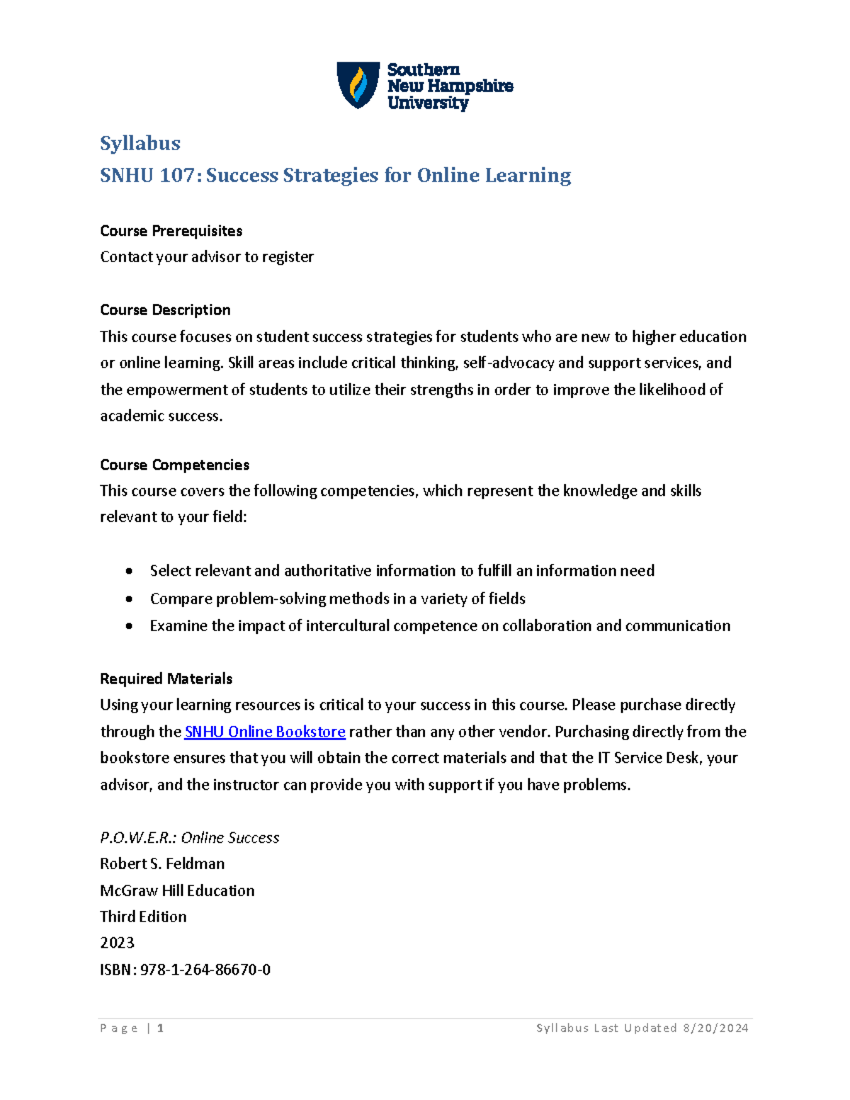 SNHU 107 Syllabus - Syllabus SNHU 107: Success Strategies for Online ...