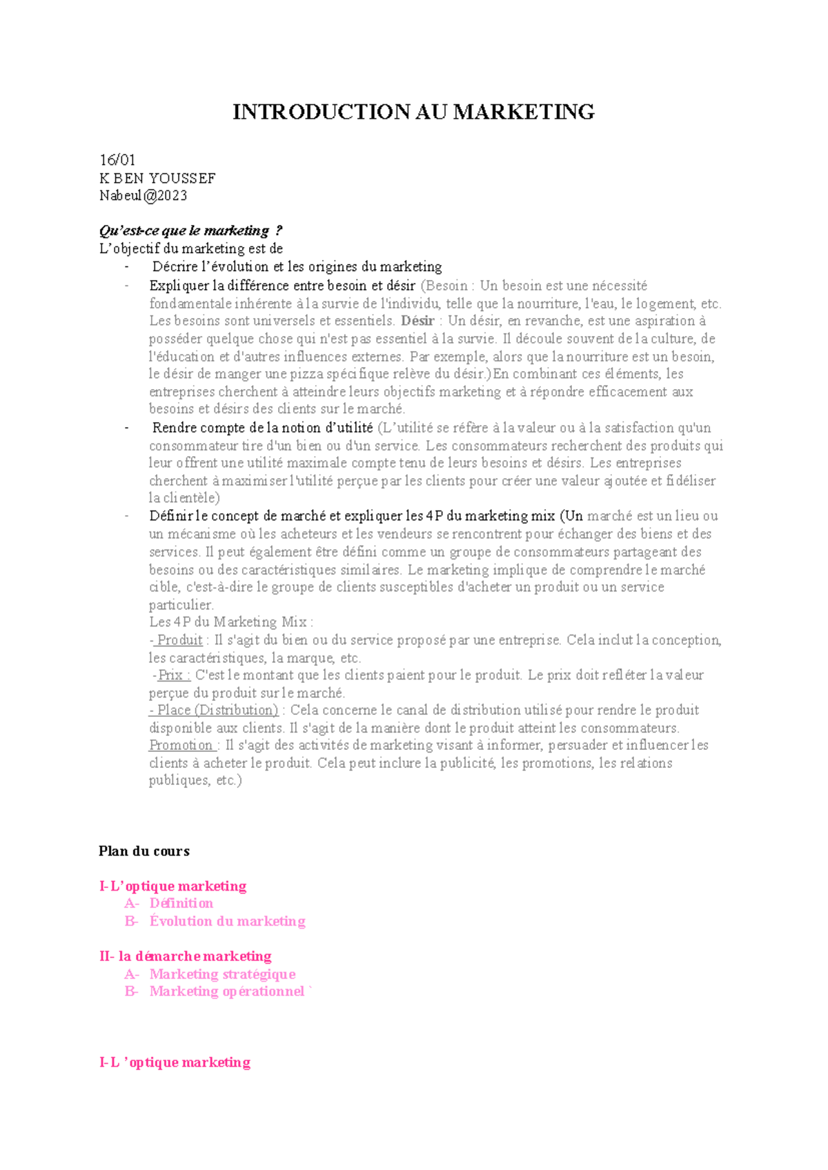 Introduction AU Marketing - INTRODUCTION AU MARKETING 16/ K BEN YOUSSEF Nabeul@ Qu’est-ce que le ...