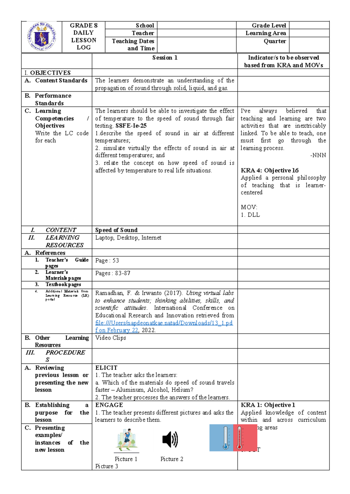 Lesson PLAN - GRADE 8 DAILY LESSON LOG School Grade Level Teacher ...