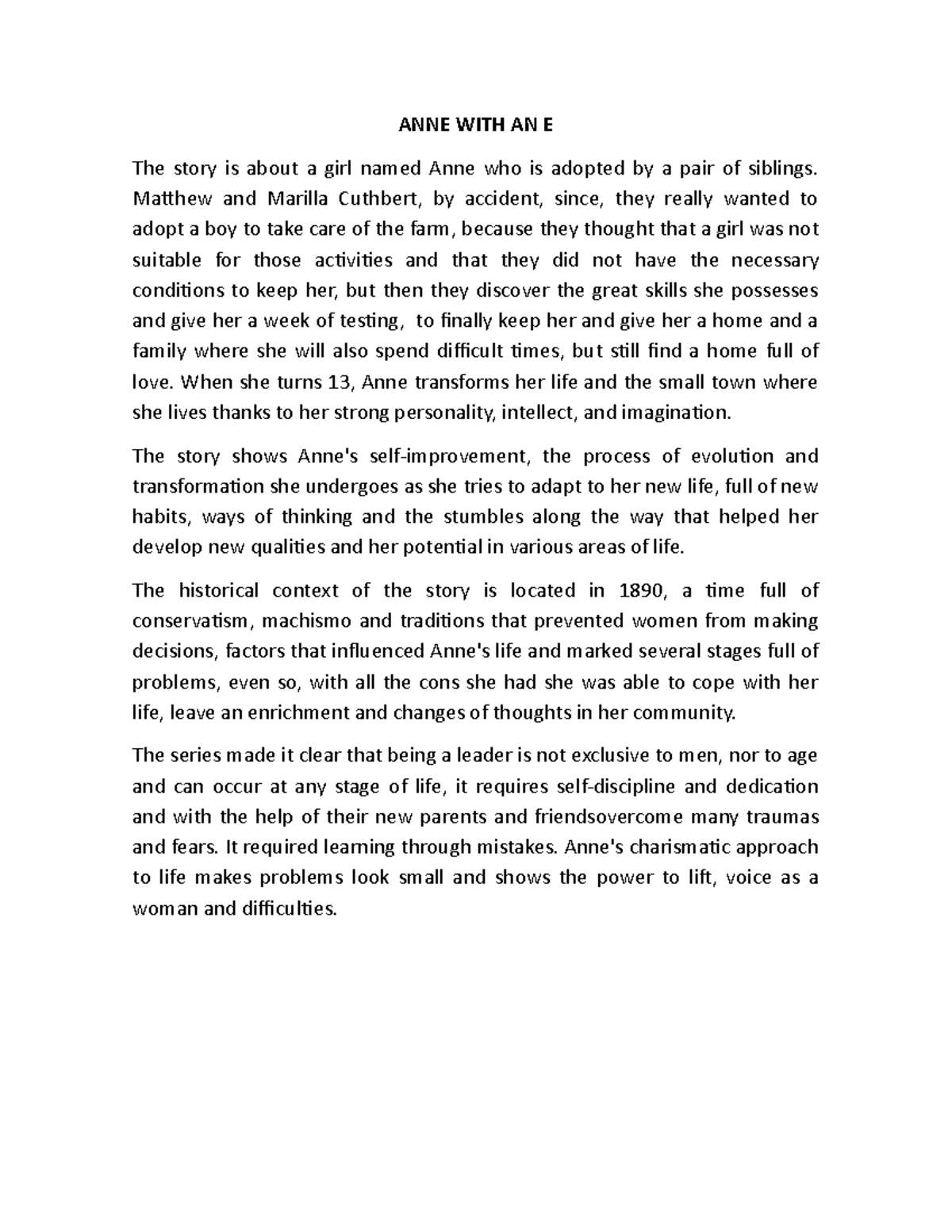 ANNE WITH AN E - resumen de anne whit an e - ANNE WITH AN E The story ...